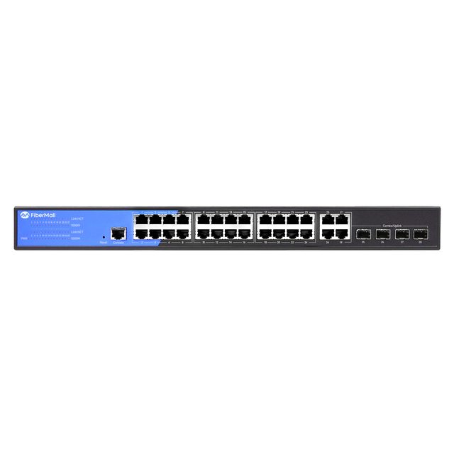 1G POE Switch 24 port with 4x 1G RJ45/SFP Combo L2+ | FiberMall
